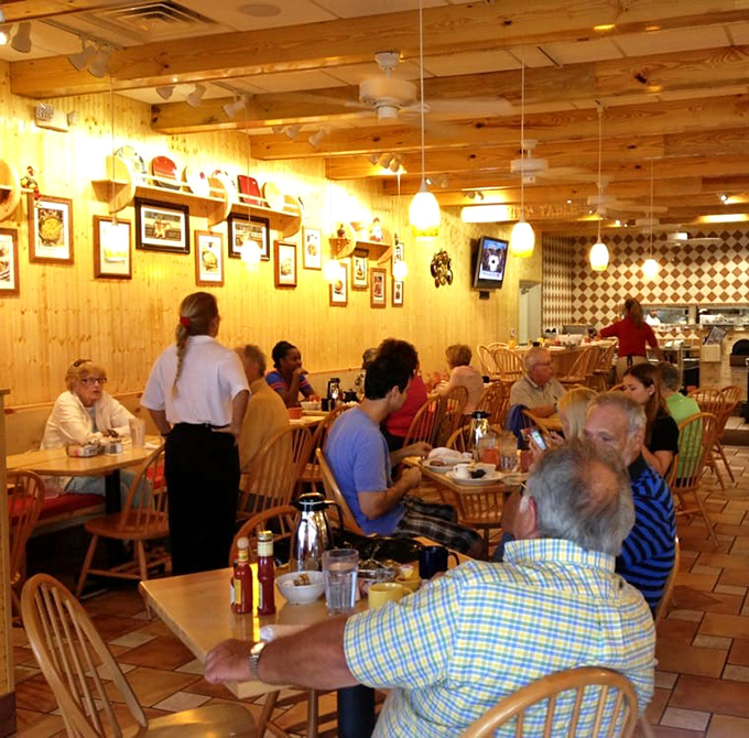 The dining room hums with the satisfied murmurs of breakfast enthusiasts. Notice nobody's looking at their phones &ndash; the food demands full attention.