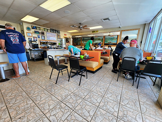 The true test of a great diner: locals filling the tables, engaged in the sacred ritual of breakfast conversation.