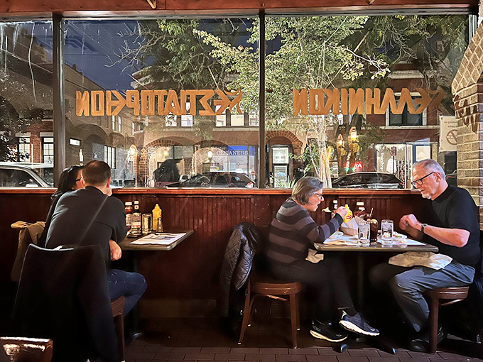 The window seats offer prime people-watching with your moussaka&mdash;a dinner and a show for the price of one.