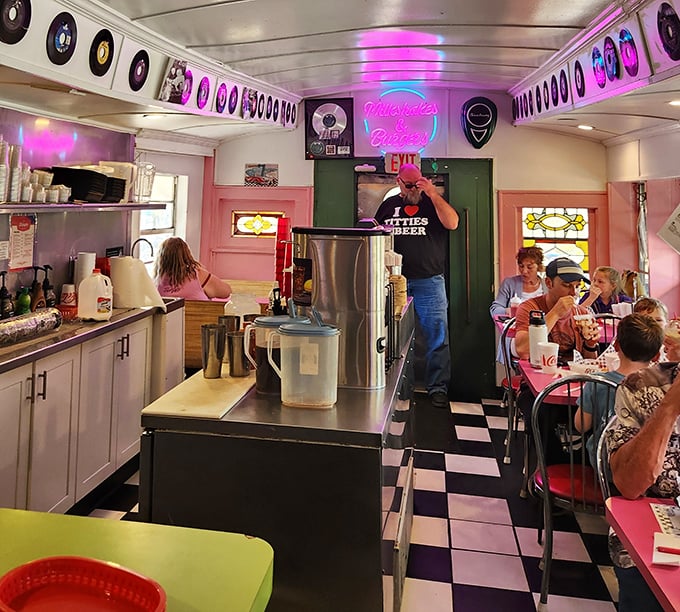 The full diner experience in action&mdash;where strangers become friends over coffee and the sizzle of the grill provides the soundtrack to countless conversations.