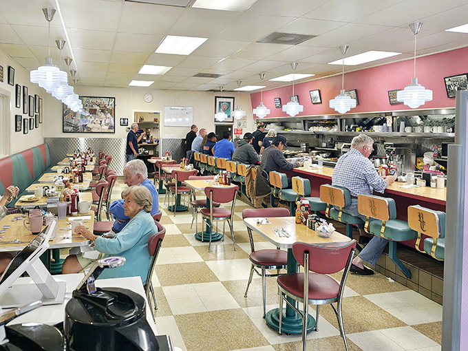 Where locals and tourists sit elbow-to-elbow, united in the universal language of "pass the syrup, please."