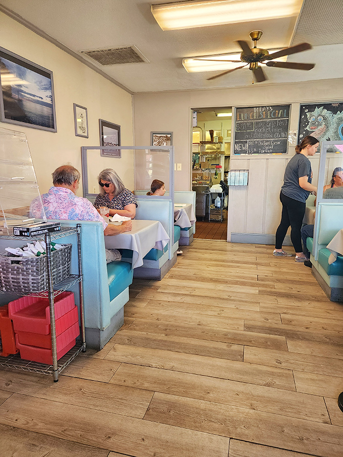 The kind of booth seating where important breakfast decisions are made and coffee conversations never end.