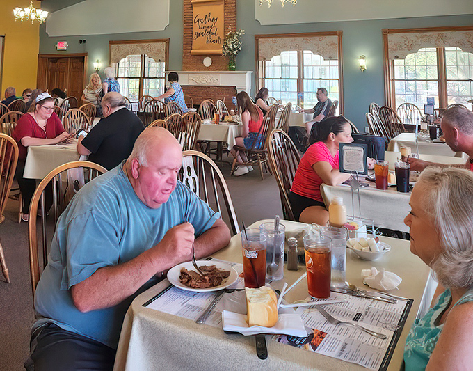 Real people enjoying real food without phone interruptions. Remember conversation? It pairs beautifully with homestyle cooking.