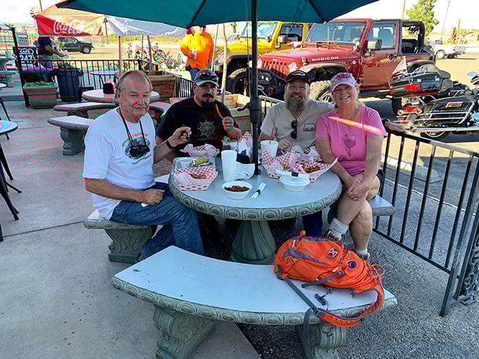 Where strangers become friends over red baskets of goodness. Notice how nobody's looking at their phones? That's the power of great food.