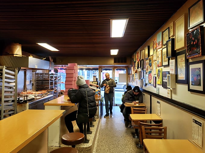 Morning pilgrims gather at the counter, participating in a San Francisco ritual as essential as fog and cable cars.