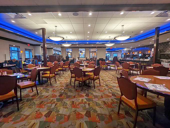 Blue lighting transforms this dining room into the Sinatra of diners&mdash;classy, timeless, and guaranteed to put you in a New York state of mind.