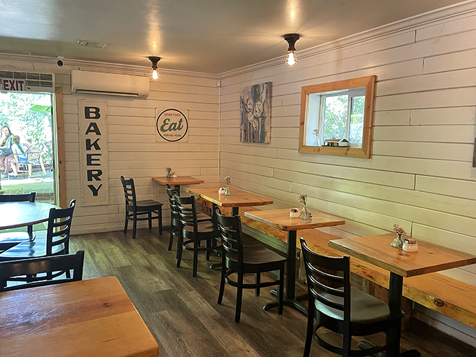 The "BAKERY" and "EAT" signs aren't just decor &ndash; they're the simplest instructions you'll ever need to follow in this cozy corner.