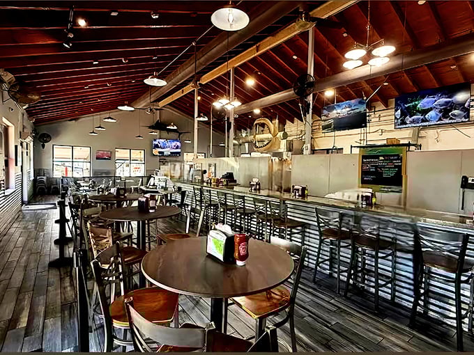 Wooden beams, nautical vibes, and tables that have hosted thousands of "you've got to try this" moments. Seafood theater in the round.