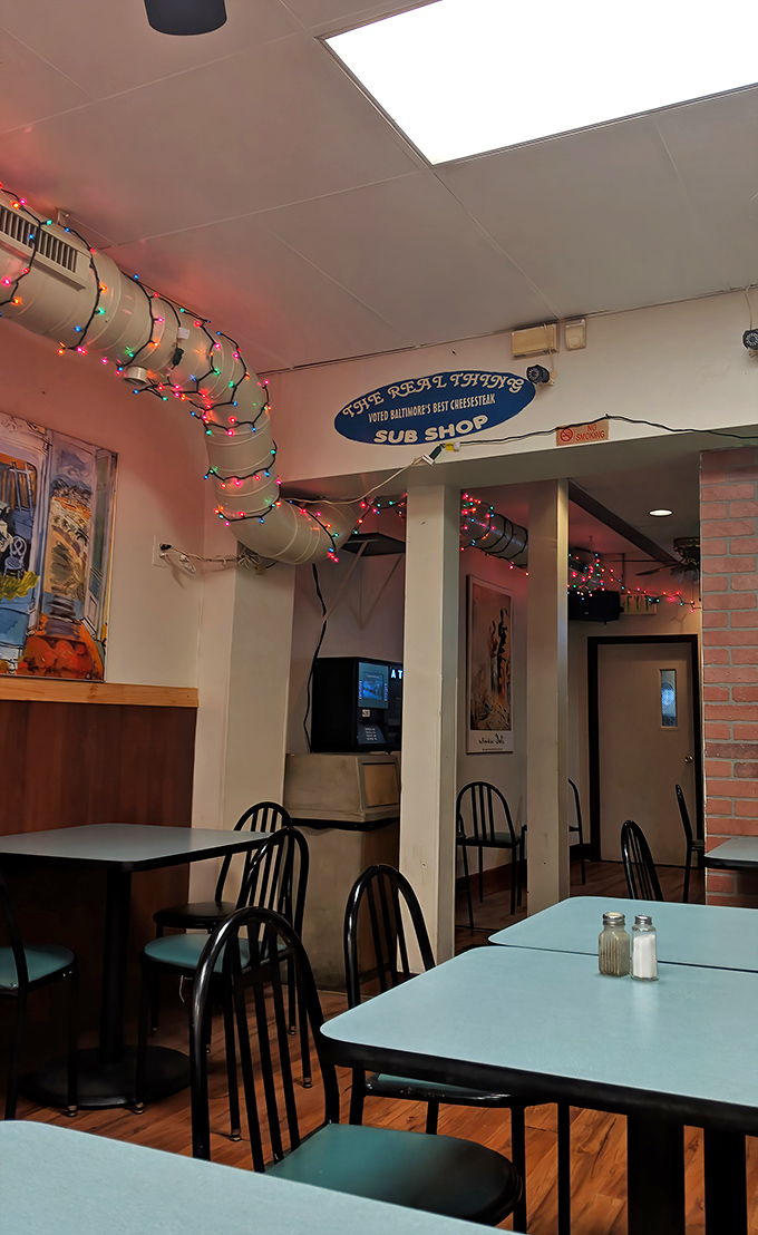 The dining area—simple, straightforward, and focused on the mission. No distractions from the serious business of sandwich appreciation.