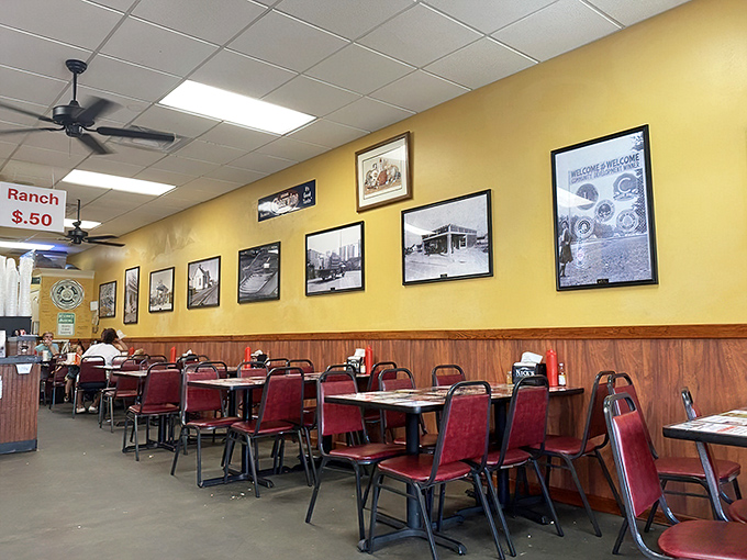 Black and white photos line the walls like a timeline of Lexington's past. The dining area invites you to sit, stay, and become part of its continuing story.