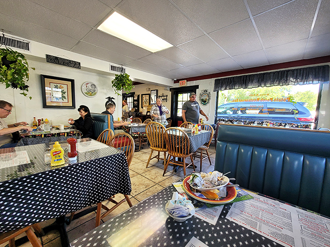The dining room buzzes with contentment as locals savor their favorite comfort food classics.