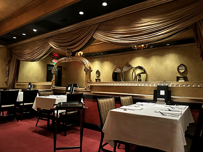 The dining room feels like you've stepped into a 1940s film set where everyone's about to break into song about prime rib.