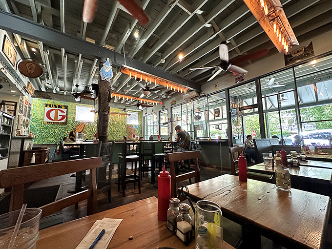 Sunlight streams through windows illuminating wooden tables where countless "mmms" and "you've got to try this" moments have happened.