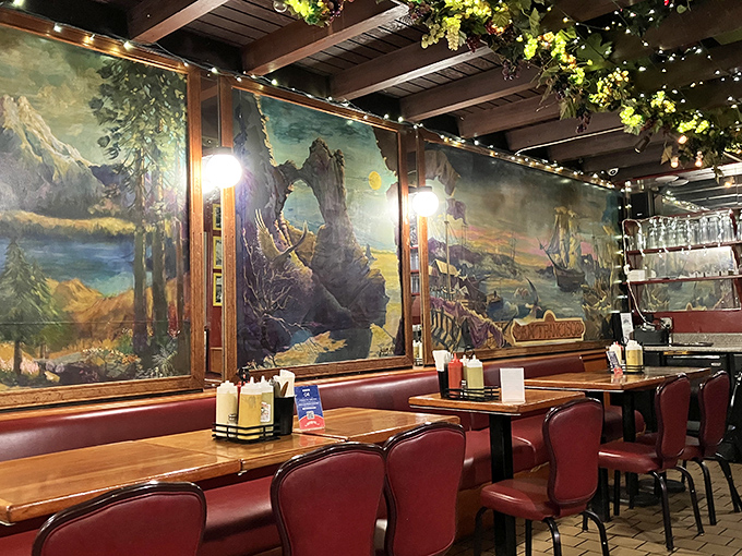 The dining area's landscape murals transport you to Portuguese countryside vistas while you wait for your lingui&ccedil;a to arrive.