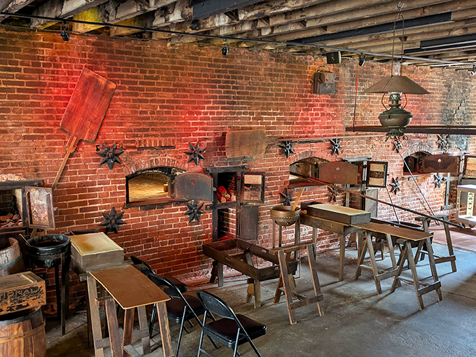 The workshop area feels like stepping into pretzel history class&mdash;wooden tables, brick walls, and tools that have twisted dough into edible art for generations.