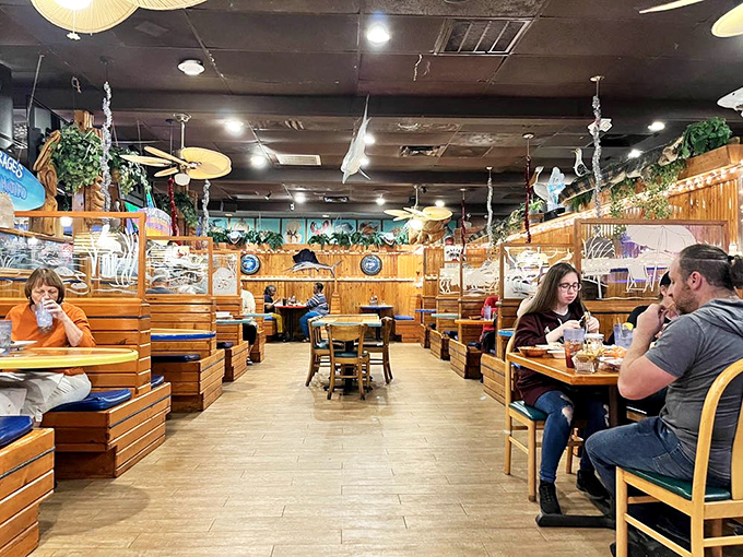 Wooden booths that have heard a thousand "this is the best seafood I've ever had" declarations. The nautical decor isn't subtle, but neither is the flavor.