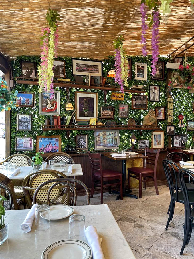 Burgundy leather and marble tables create the perfect setting for your Cuban culinary adventure to unfold.