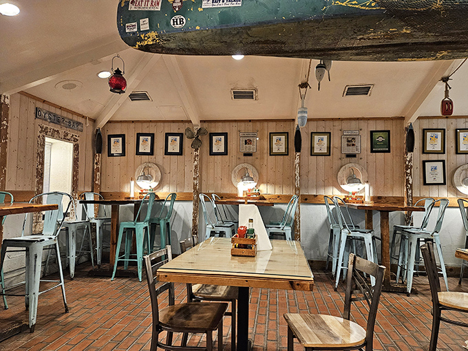 Nautical without going overboard&mdash;the dining area balances coastal charm with the serious business of seafood enjoyment.