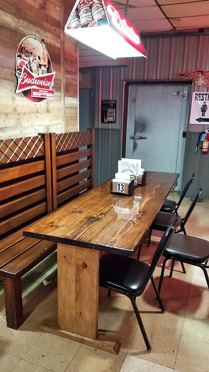 The dining area offers no pretension, just comfortable seating where you can focus on what really matters: that tenderloin that's bigger than your face.