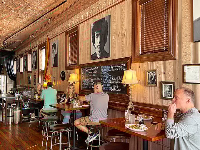 Where music legends watch over your meal &ndash; the dining area's vintage charm makes eating feel like a scene from a nostalgic film.