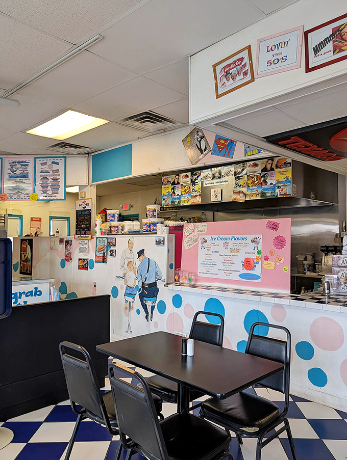 The dining area feels like a 1950s time capsule, where Elvis watches over your meal from walls adorned with nostalgic memorabilia.