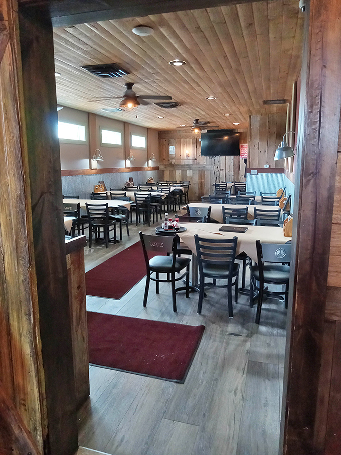 The dining room feels like the cozy great room of a fishing lodge where everyone's welcome, even if you've never baited a hook.