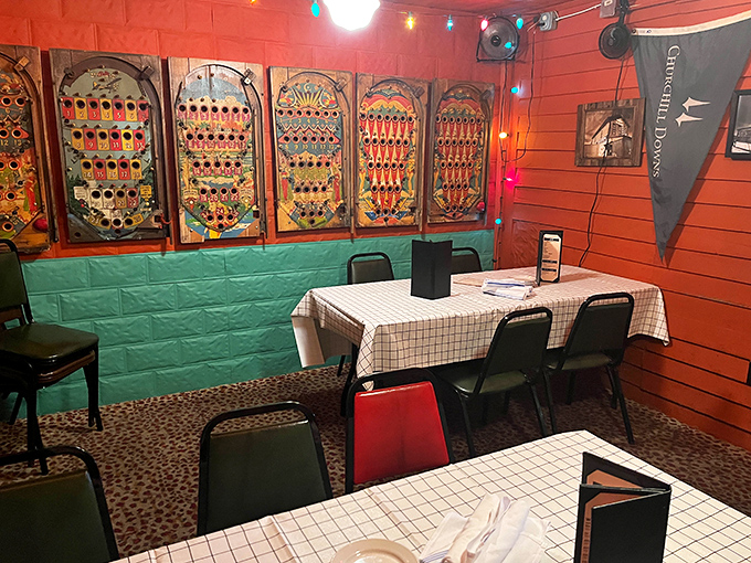 Vintage pinball backboards line the walls, proving that at Bonge's, even the d&eacute;cor tells stories of America's past while you create new memories.