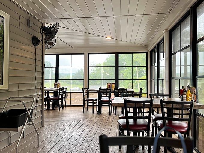 The screened porch dining area offers river views that turn ordinary Tuesday dinners into occasions worth remembering. Nature's television at its finest.