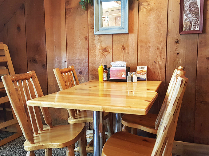 Rustic wooden tables and chairs that have witnessed countless "mmms" and "aahs" from diners experiencing food comas in their natural habitat.