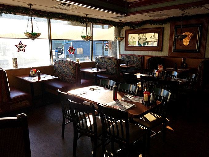 Sunlight streams through the windows, illuminating booths where countless conversations, celebrations, and everyday moments have unfolded since bell-bottoms were first in style.