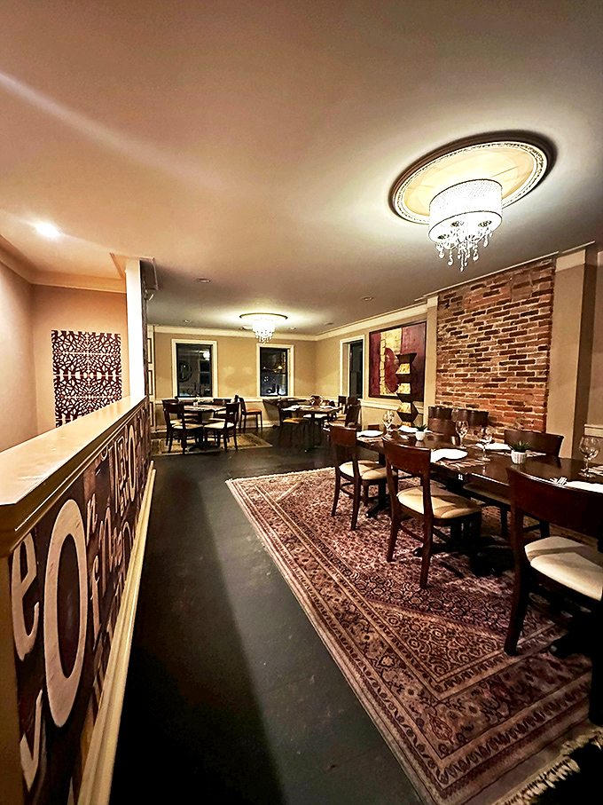 Evening dining transforms this space into an intimate escape&mdash;those chandeliers aren't just lighting fixtures, they're mood-setters for memorable meals.