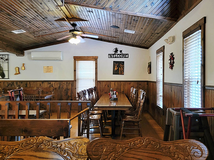 Upstairs dining feels like a frontier boarding house where good folks gather for even better meals.