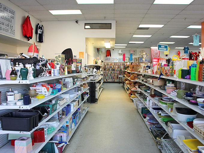 Aisle of kitchen possibilities where someone's discarded pasta maker might become the star of your next dinner party.