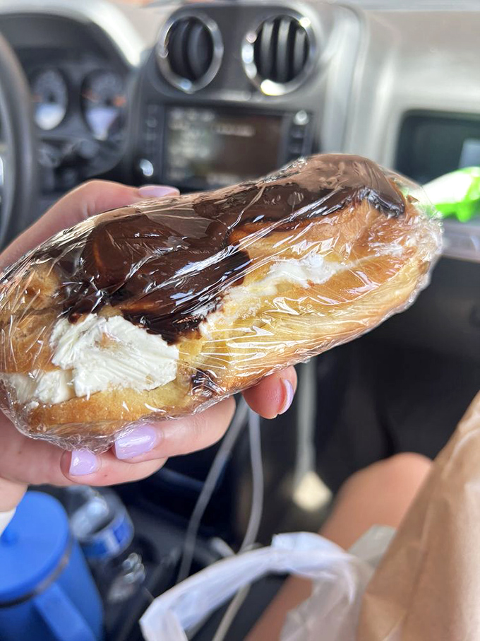 The road trip pastry of champions&mdash;a cream-filled eclair that transforms any car dashboard into a five-star dining experience. 