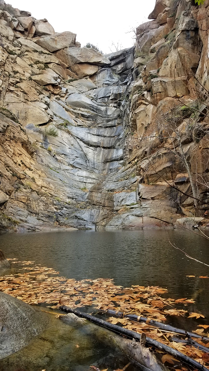 Autumn's quiet poetry: Fallen leaves collect at the waterfall's base, creating a seasonal calendar that locals use to time their visits.
