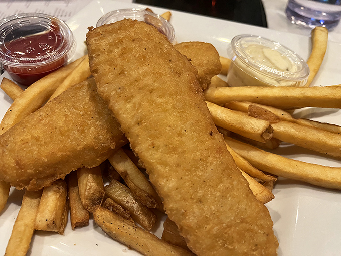Fish and chips so perfectly golden and crisp, they'd make a British pub-goer shed a patriotic tear of approval.