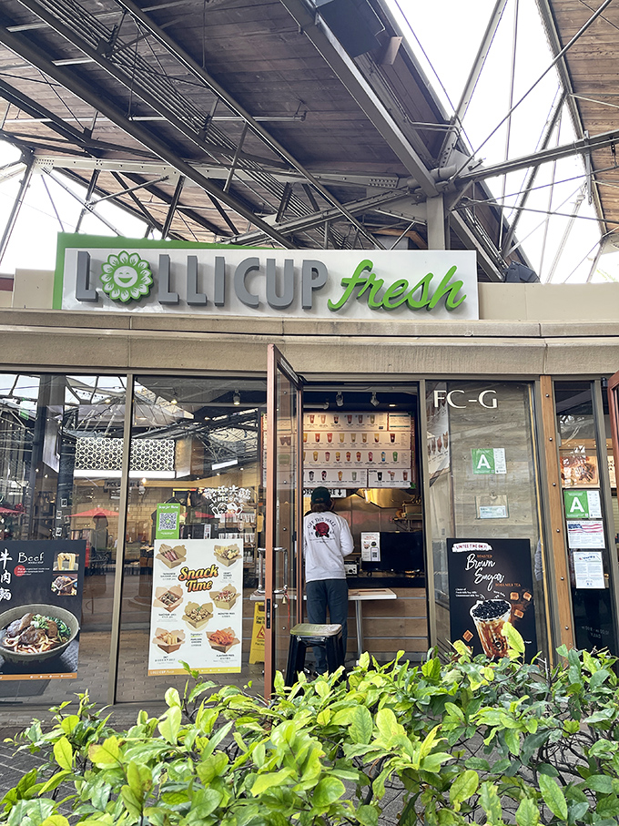 At Lollicup Fresh, shoppers refuel with boba tea and snacks, because bargain hunting requires proper hydration and occasional sugar rushes.