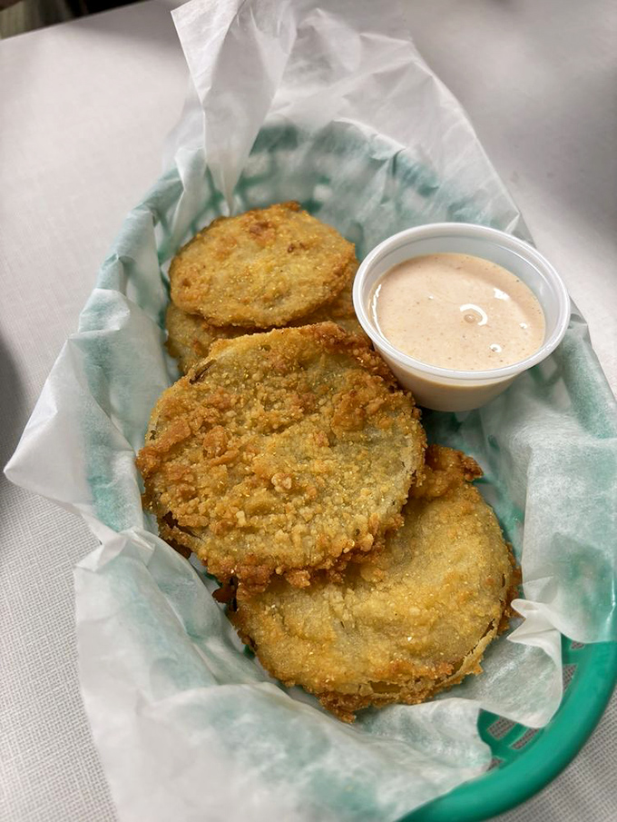 Fried green tomatoes with dipping sauce&mdash;a Southern delicacy that found its way north and decided to stay for good reason.