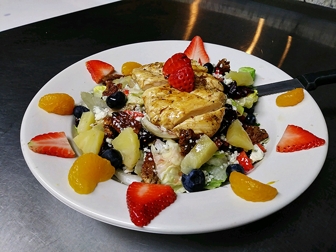 A salad that doesn't apologize for being healthy&mdash;it's too busy showing off with grilled chicken and a rainbow of fresh fruit.