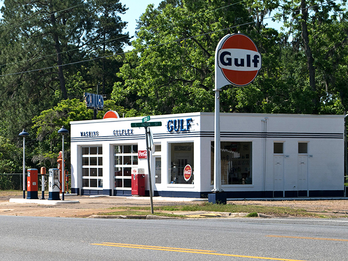 This pristine Gulf station looks like it's waiting for James Dean to pull up in a convertible&mdash;a perfectly preserved slice of Americana.