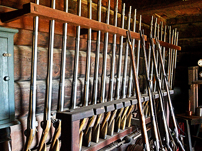 The fort's armory display reminds us that even paradise needed protection&mdash;these vintage firearms once guarded Russia's furthest colonial outpost.