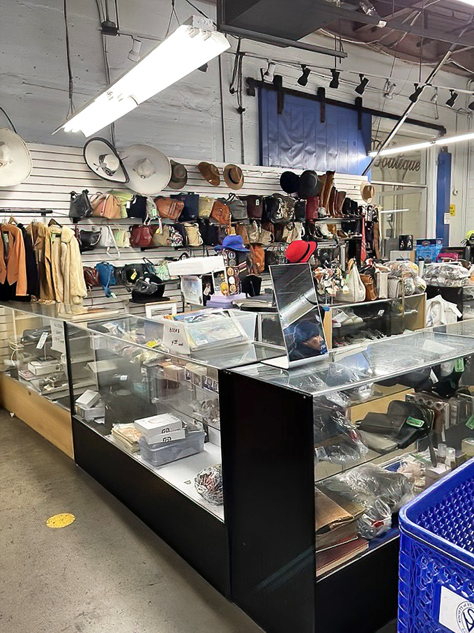 The boutique corner&mdash;where vintage handbags and statement hats wait to complete your next "I can't believe that's thrifted" outfit.