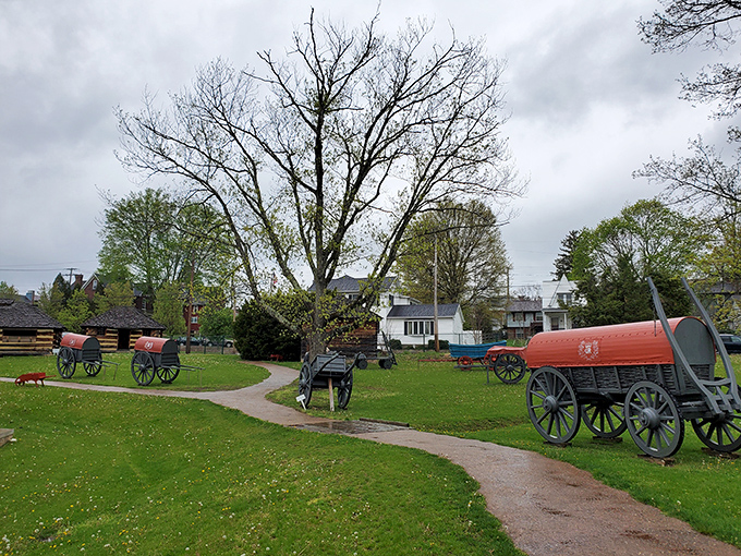 Vintage wagons remind visitors when horsepower meant actual horses and traffic jams were impossible.