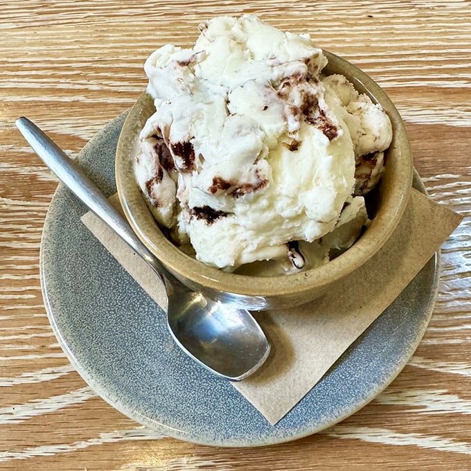 Ice cream that doesn't need sprinkles to impress. This creamy finale is the standing ovation after an already spectacular meal.