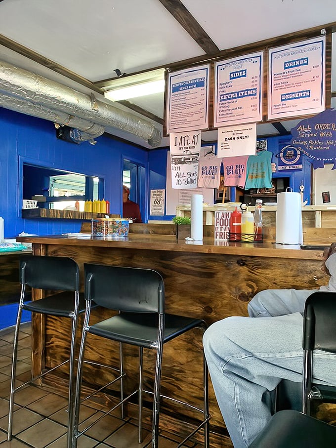 The wooden counter and simple seating say, "We put our energy into the food, not the furniture." And that's exactly as it should be.