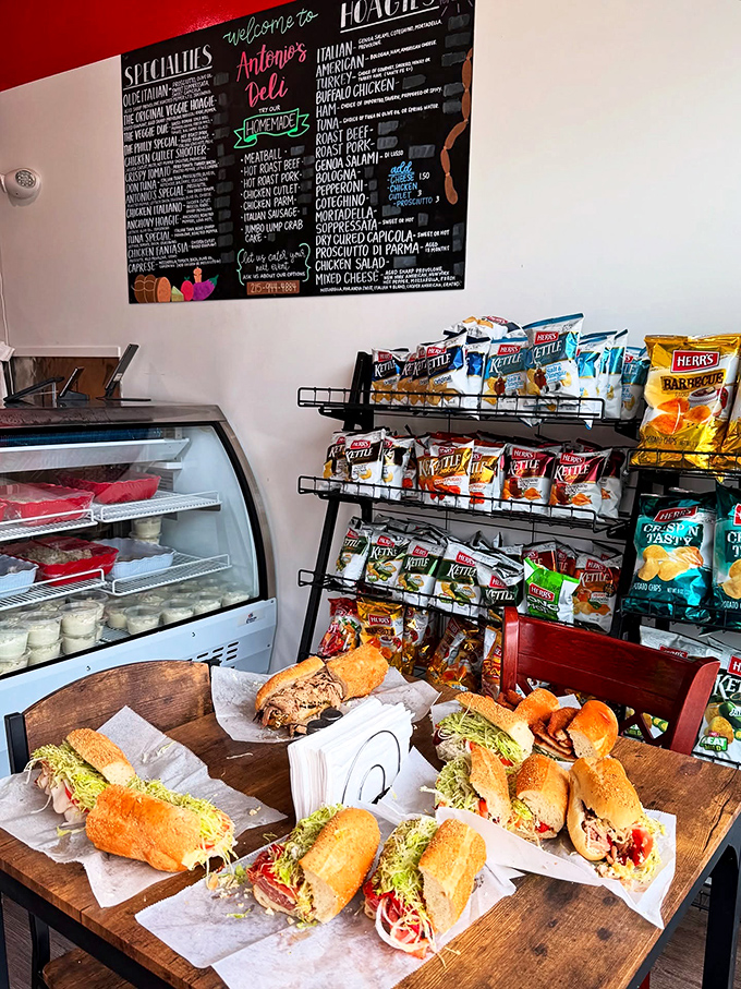 The sandwich workshop in all its glory&mdash;where chip selection is taken as seriously as the main event. A proper Philadelphia food pilgrimage.