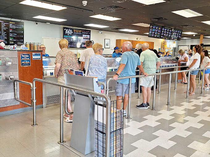 The line forms with purpose and anticipation&mdash;strangers united by the universal language of "I need exceptional ice cream right now."