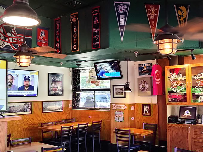 College pennants and sports memorabilia line the walls&mdash;it's like watching the game at your Boston uncle's house, but with better food.
