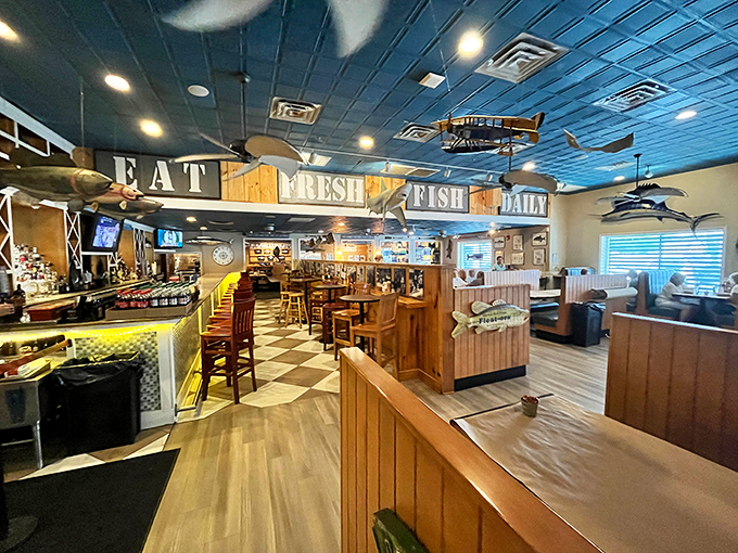 The spacious dining room proves that great seafood doesn't need cramped quarters to feel authentically maritime.