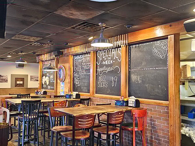 Chalkboard specials and wooden accents create that perfect "been here forever" vibe that makes regulars feel at home and newcomers feel welcome.